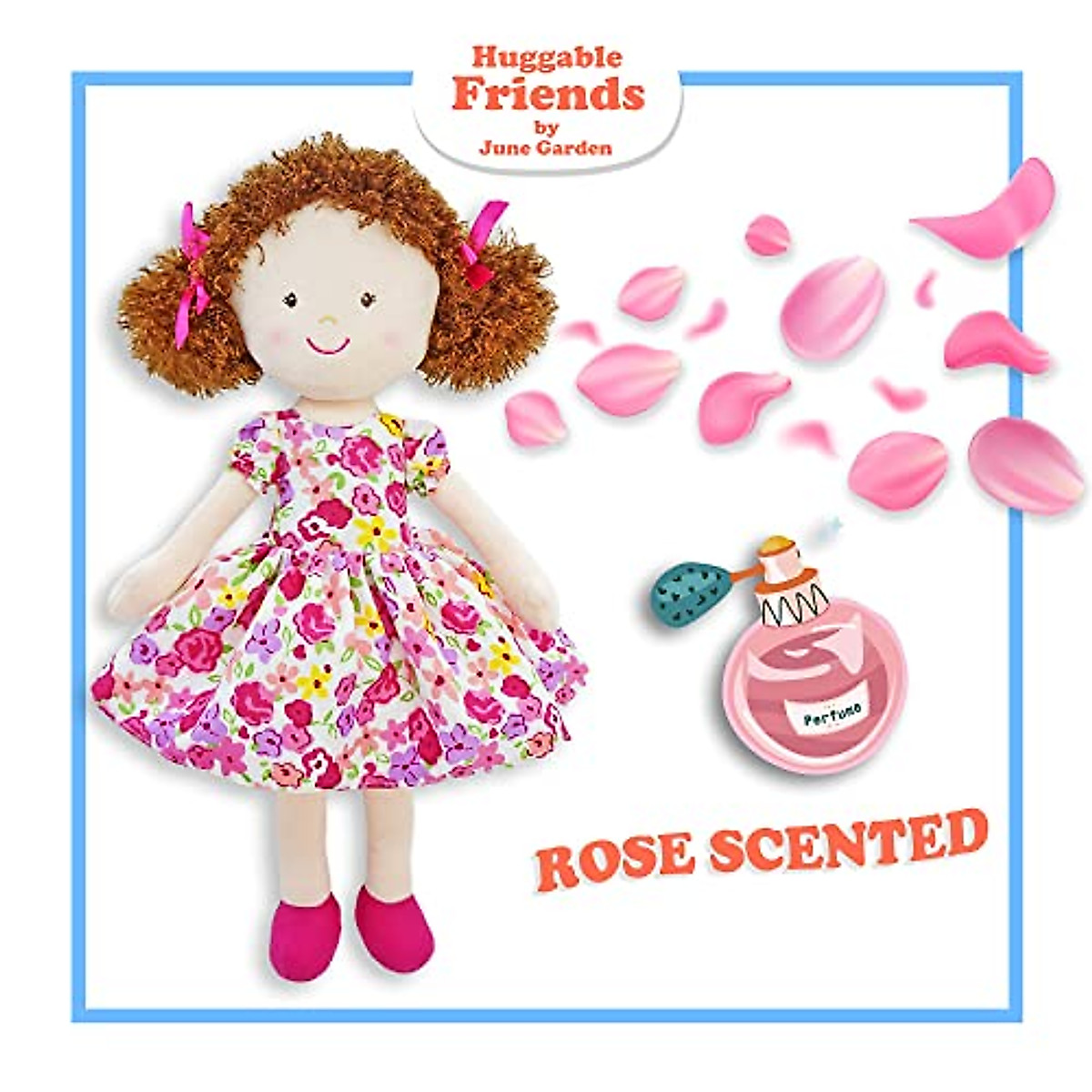 June Garden 16" Rose Scented Soft Doll Rosa - Stuffed Cuddly Plush Doll Gifts for Girls - Pink Floral Dress
