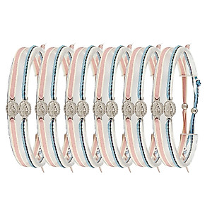 Needzo Miraculous Virgin Mary Adjustable Ribbon Bracelets, Pink and Blue Catholic Friendship Bracelets, Inspirational Gifts for Women, Pack of 12