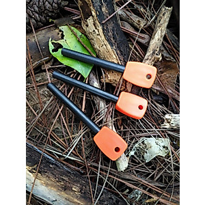 FOSTAR 3 PCS Tactical Ferro (Ferrocerium) Rods, Bushcraft Flint Fire Starter with Easy Grip Handle, 5/16 Inch Thick Waterproof Fire Steel Magnesium Camping Tool Kit (Orange)