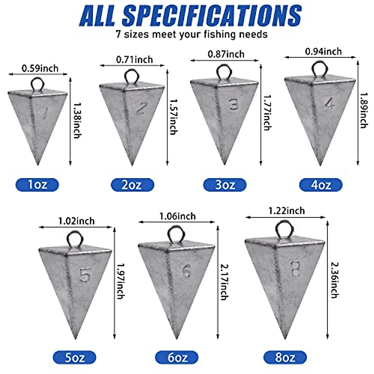 Fishing Pyramid Sinker Weights Pyramid Fishing Sinker Bulk Fishing Weights Tangle Free Fishing Sinker 1oz 2oz 3oz 4oz 5oz 6oz 8oz