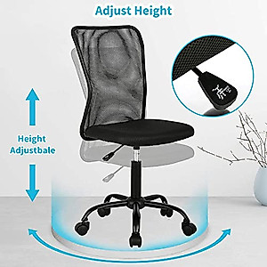Armless Office Chair Ergonomic Computer Chair Student Desk Chair Height Adjustable Home Office Chair with Wheels Mid-Back Mesh Chair Swivel Task Chair for Small Space Bedroom, Black