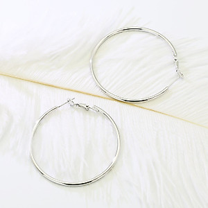 Rugewelry 925 Sterling Silver Post Hoop Earrings,18K White Gold Plated Polished Rounded Hoop Earrings For Women, Gift Box Packaging