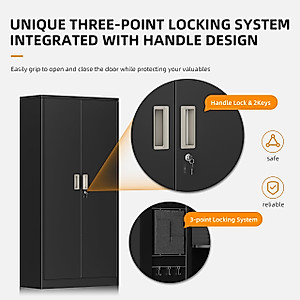 Superday 6-Tier Garage Storage Cabinet with Pegboard, 71" Metal Multifunctional Storage Cabinet with Doors and Shelves, Locking Cabinet with Adjustable Shelf for Warehouse, Basement