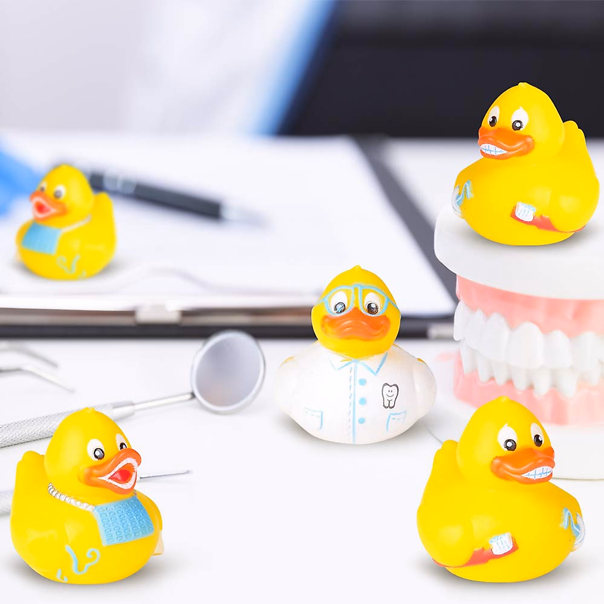 ArtCreativity 2 Inch Dental Rubber Duckies, Pack of 12, Cute Duck Bath Tub Pool Toys in Assorted Styles, Fun Decorations, Carnival Supplies, Party Favor, Dental Treasure Toys