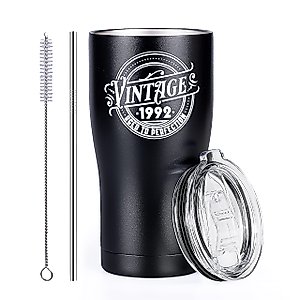 Larura Vintage 1992 Tumbler - 30th Birthday Gifts for Men Women - Insulated Stainless Steel Tumblers - 30 Year Old Birthday Gifts for Men Women - 30th Party Decorations for Him or Her (Black, 20 oz)