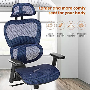 SMUG Ergonomic Large High Back Office Ergo3D Rolling Desk 4D Armrest,3D Lumbar Support,Adjustable Headrest,Breathable Mesh Computer Gaming Executive Swivel Chairs, Blue