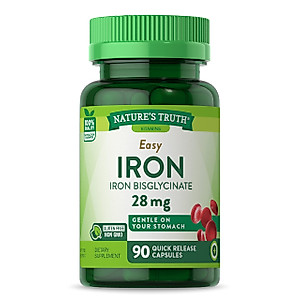 Easy Iron Supplement 28 mg | 90 Capsules | Iron Bisglycinate | Non-GMO, Gluten Free | by Nature's Truth