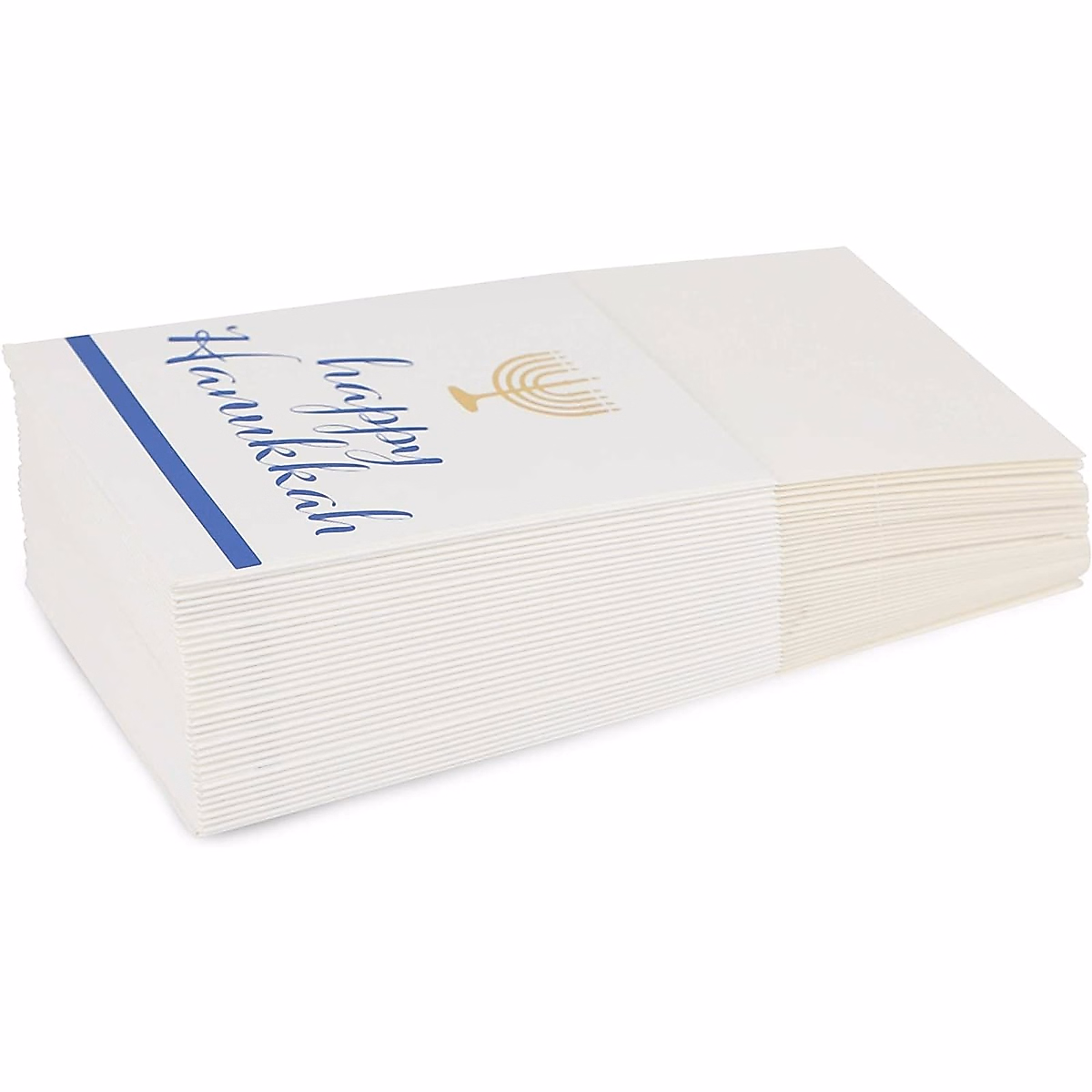 Happy Hanukkah Paper Utensil Holder, Gold Menorah (White, 3.7 x 7.5 In, 36 Pack)