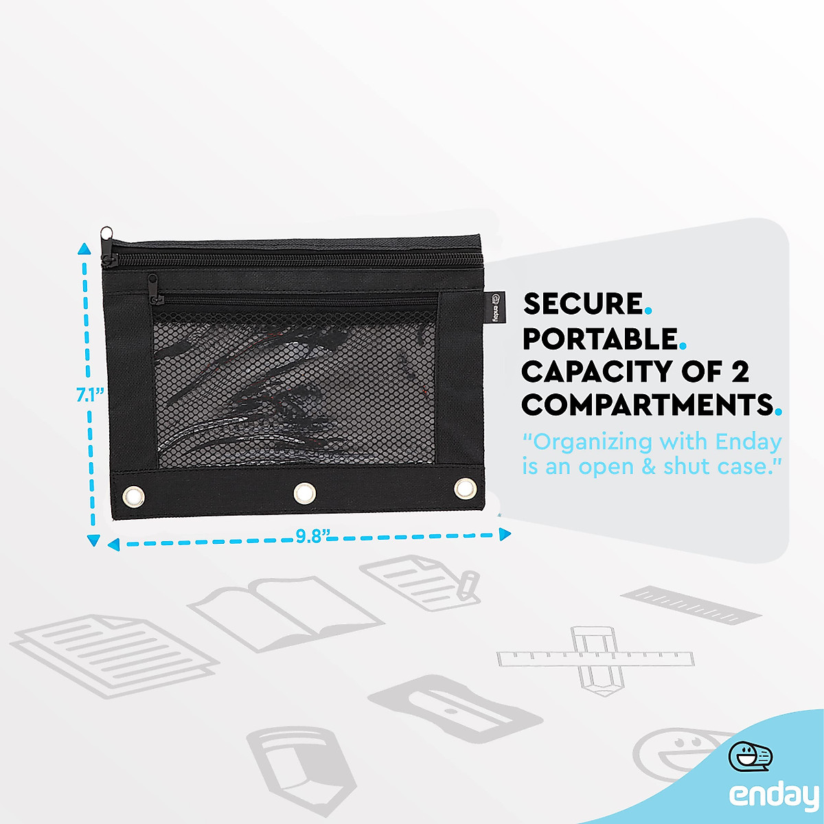 Enday Large Pencil Pouch for 3 Ring Binder Black, Mesh Zipper Pencil Case, Pen Bag/Pen Case, Small Cosmetic bag, Storage Container, Also Available in Pink, Purple, Green, Blue, Red, Grey, 1 Pc