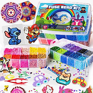 FunzBo Fuse Beads for Kids Craft Art - 106 Patterns Fusebead Melty Fusion Colored Arts and Crafts Set for Boys Girls Age 4 5 6 7 8 Year Old Classroom (Mega)