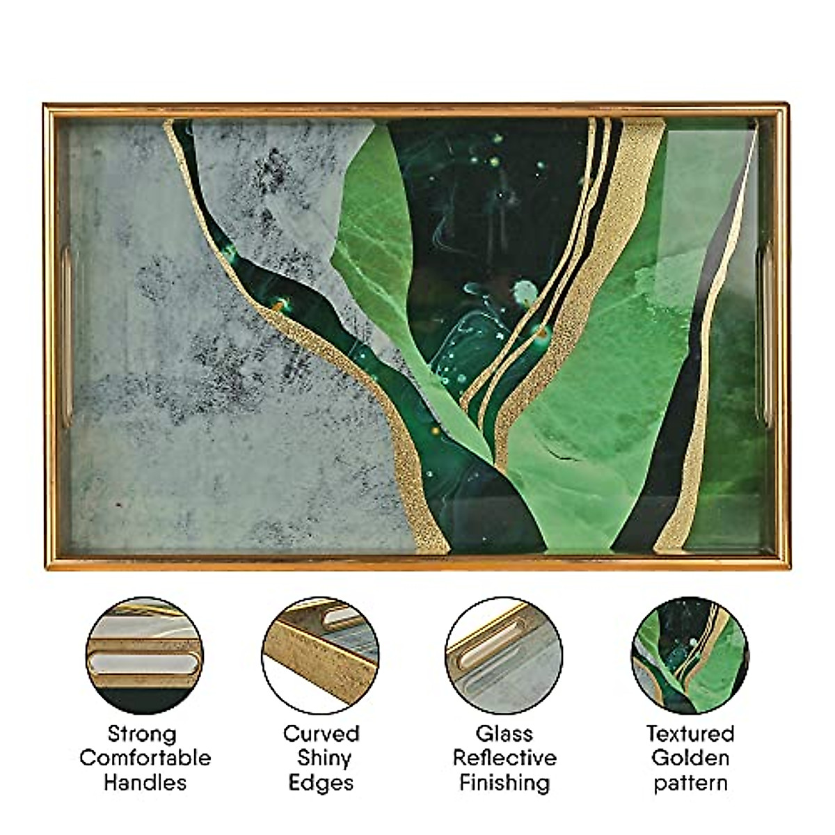 Serving Tray –Coffee Table Tray –Elegant Decorative Tray –PS and Printed Glass Table Tray –Practical and Sturdy Design–Easy to Clean and Washable–Ideal for Coffee,Breakfast,Dessert