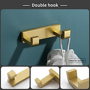 YACVCL Bathroom Hardware Set Brushed Gold 4-Piece Towel Bar Set Square Bathroom Accessories Kit Stainless Steel Wall Mounted