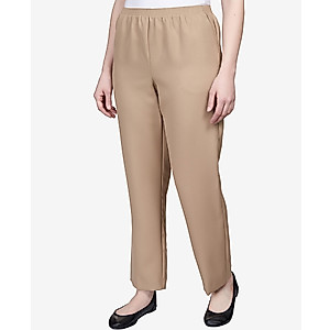 Alfred Dunner Women's Around Elastic Waist Polyester Short Pull-On Style Pants, Tan, 12 Petite