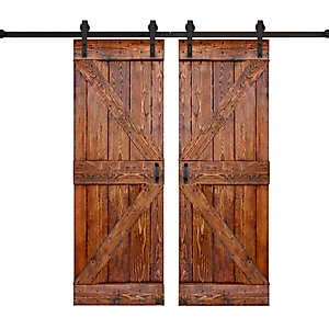 ISLIFE 56in X 84in Set of 2 Paneled Wood Painted K Series Solid Wood Interior Single Door DIY Interior Barn Doors with Installation Hardware Kit +2handls(Classic Walnut)