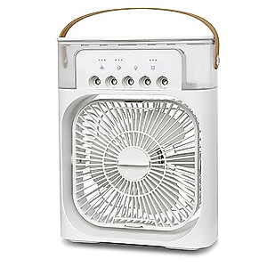 3 in 1 Air Cooler,Mini Portable Air Conditioners Fan with 3-Speeds/5 Humidifier Misting Hole/7 Colors Light,USB Rechargeable,Humidify Air Cooler,Adjustable Wind Direction,For Office Home (White)