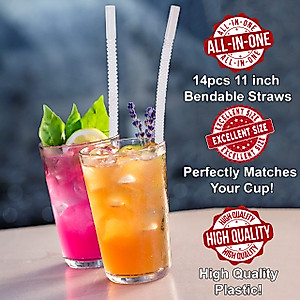 Bendable Straws - 11 inch Long Flexible Straws - Bendy Drinking Straws Reusable - 14 Pack