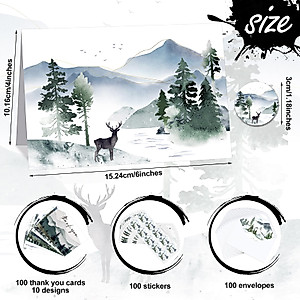 Zhanmai 100 Set Thank You Cards for Gratitude with Envelopes Stickers Bulk 4 x 6 Inch Watercolor Forest Employee Recognition Colorful Greeting Note Card Neon Appreciation Postcard (Watercolor Forest)