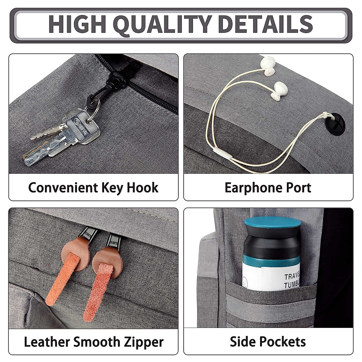 Laptop Backpack, Water Resistant High School Backpack in Gray by Vaschy fits up to 15 Inch Laptop