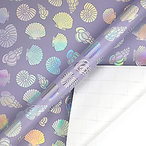 LDGOOAEL Mini Short Small Wrapping Paper Roll with Cut Lines on Reverse (17" X 120" Per Roll) - Purple Mermaid Scales/Galaxy with Glitter Metallic Foil Shine for Birthday, Wedding, Baby Shower,Bridal Showers