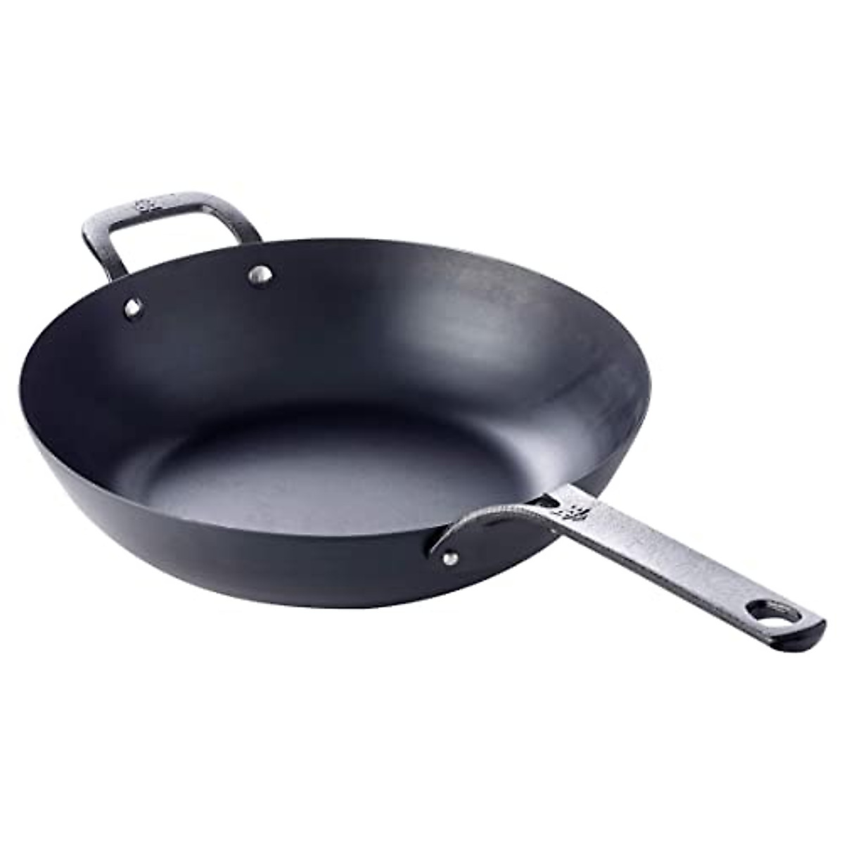 BK Pre-Seasoned Black Steel Carbon Steel Induction Compatible 12" Wok, Oven and Broiler Safe to 660F, Durable and Professional, Black