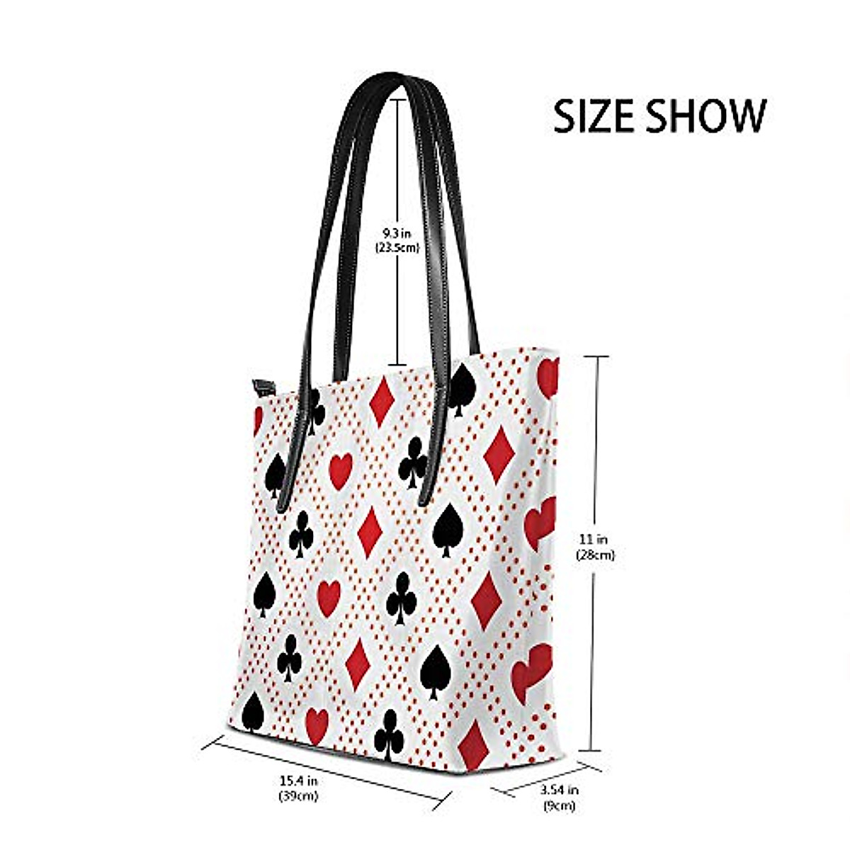 Kuizee Shoulder Bags Tote Casino Playing Cards Poker Handbags PU Leather Decoration Casual School Shopping 15.7In