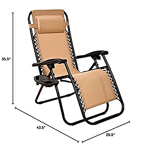 Elevon Adjustable Zero Gravity Lounge Chair Recliners for Patio, Beige, 2-Pack