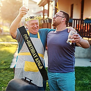 90TH Birthday King Crown and Birthday King Sash,90TH Birthday Gifts for Men. Birthday Party Decoration for Men(Gold)