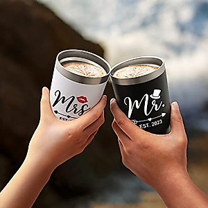 LiqCool Mr and Mrs EST 2023 Tumbler, Wedding Gifts, His and Hers Gifts, Couples Christmas Gifts for Newlyweds Husband Wife Bride Groom, 20 Oz Tumbler Gift for Anniversary Honeymoon Bridal Shower