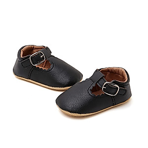 Baby Girls Mary Jane Flats Shoes with Non-Slip Soft Sole Toddler First Walkers Princess Dress Shoes Black 13CM