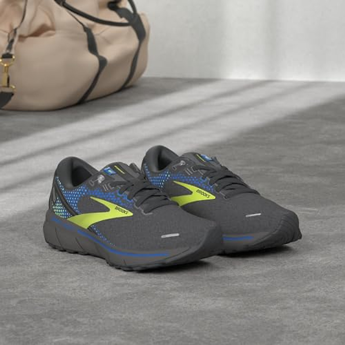 Brooks Ghost 14 Sneakers for Men Offers Soft Fabric Lining, Plush Tongue and Collar, and L Lace-Up Closure Shoes Black/Blue/Nightlife 13 D - Medium