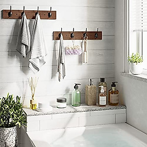 BAMEOS Wall Mounted Coat Rack, Bamboo Wall Coat Rack Hooks, 4-Hooks Rail for Entryway, Bathroom, Bedroom,Closet Room, Kitchen (Brown)