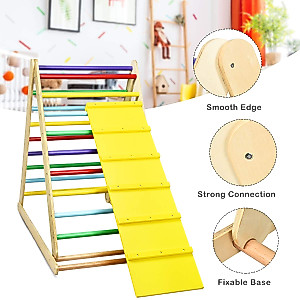 HONEY JOY Triangle Climber with Ramp, 2-in-1 Indoor Toddler Climbing Triangle Set with Ladder & Slide, Foldable Wooden Kids Climbing Toys for Playground, Gym & Daycare, Gift for Boys Girls (Colorful)