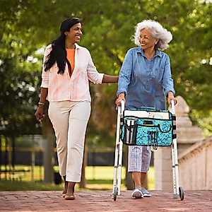 Double Sided Walker Bag, Walker Organizer Pouch Tote for Rollator and Folding Walker (Plaidblue)