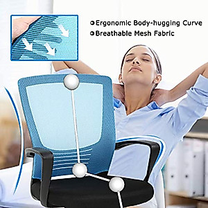 Office Chair Ergonomic Desk Chair Cheap Computer Chair Rolling Swivel Executive Chair Armrest Mesh Chair Adjustable Stool for Back Support, Blue