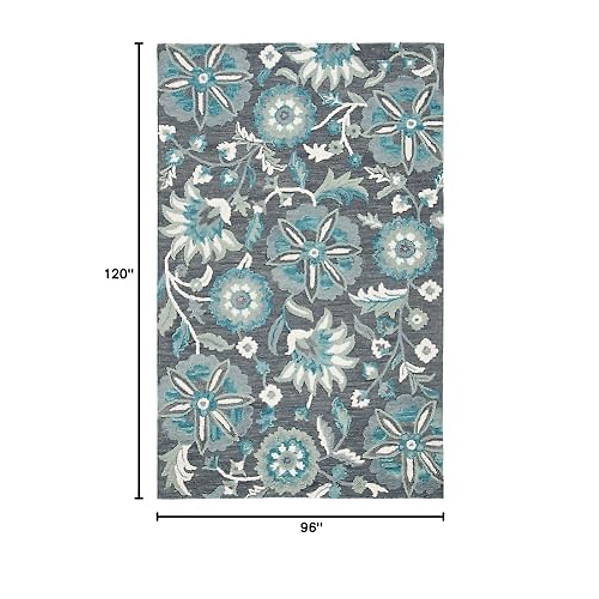 SAFAVIEH Blossom Collection Area Rug - 8' x 10', Grey & Blue, Handmade Floral Wool, Ideal for High Traffic Areas in Living Room, Bedroom (BLM175G)