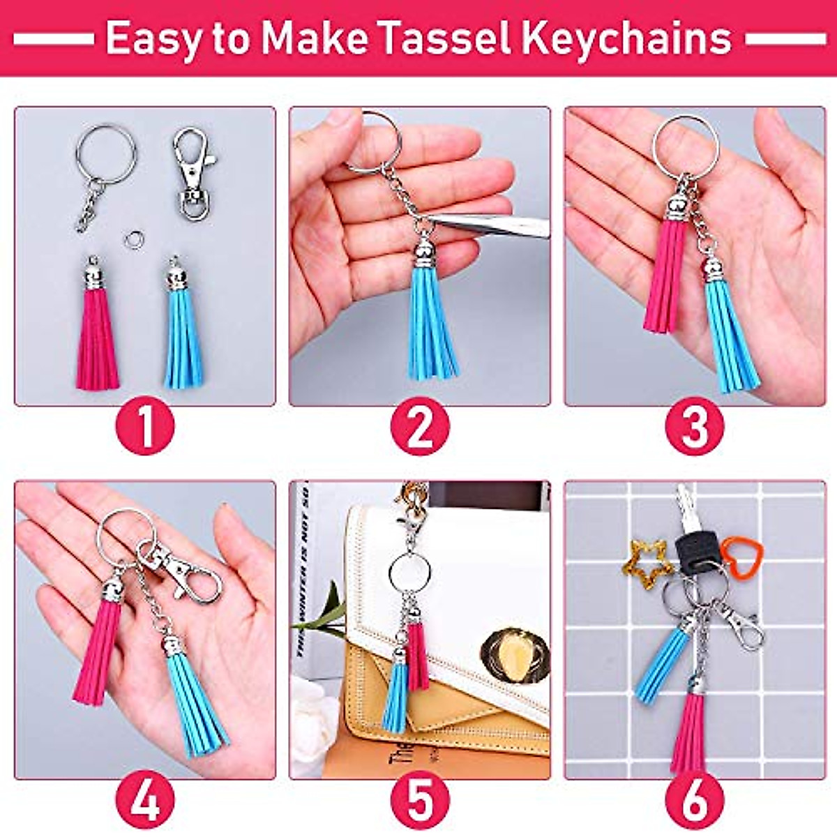 Tassels Charms for Jewelry Making, Paxcoo 120Pcs Keychain Tassels Bulk for Crafts, Leather Key Chain Tassel Charms for Jewelry Making, Resin Epoxy, Acrylic Blanks Keychains, Bracelets (2 1/8 inch)