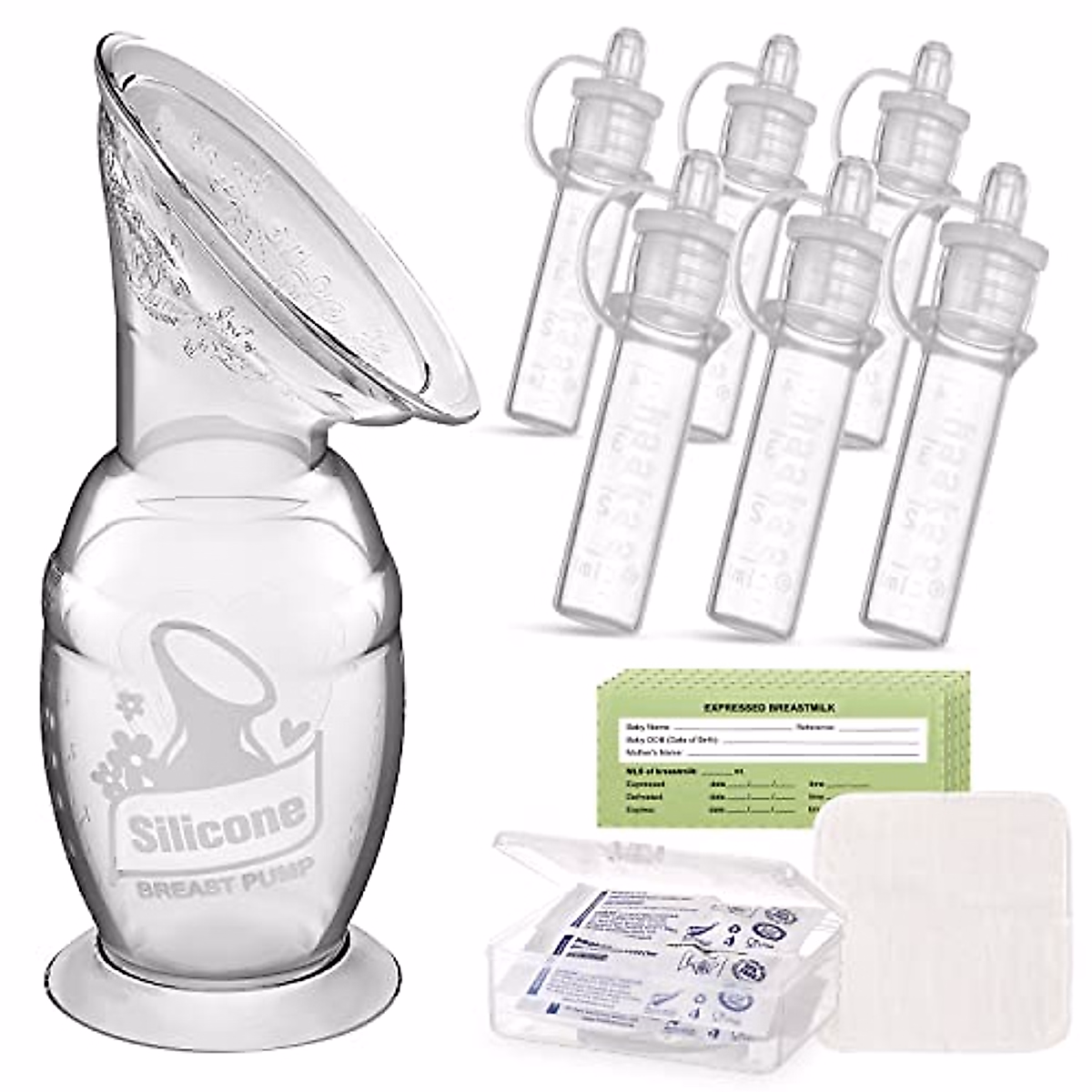 haakaa Manual Breast Pump 5oz/150ml & Silicone Colostrum Collector Kit Ready-to-Use Pack (0.1oz/4ml, 6pcs)