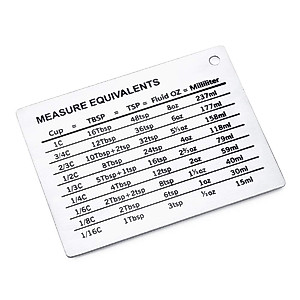 Latauar Magnetic Kitchen Conversion Chart - Professional Measurement Refrigerator Magnet in 18/8 Stainless Steel, Conversions for Cups, Tablespoons, Teaspoons, Fluid Oz and Milliliters. (1 Pack)