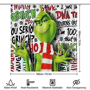 LIXBDHN 4Pcs Christmas Shower Curtain, Toilet Lid Rug, Contour Mat and Bath Mat with 12 Hooks for Bathroom Set Decor (72 x 72 Inch)