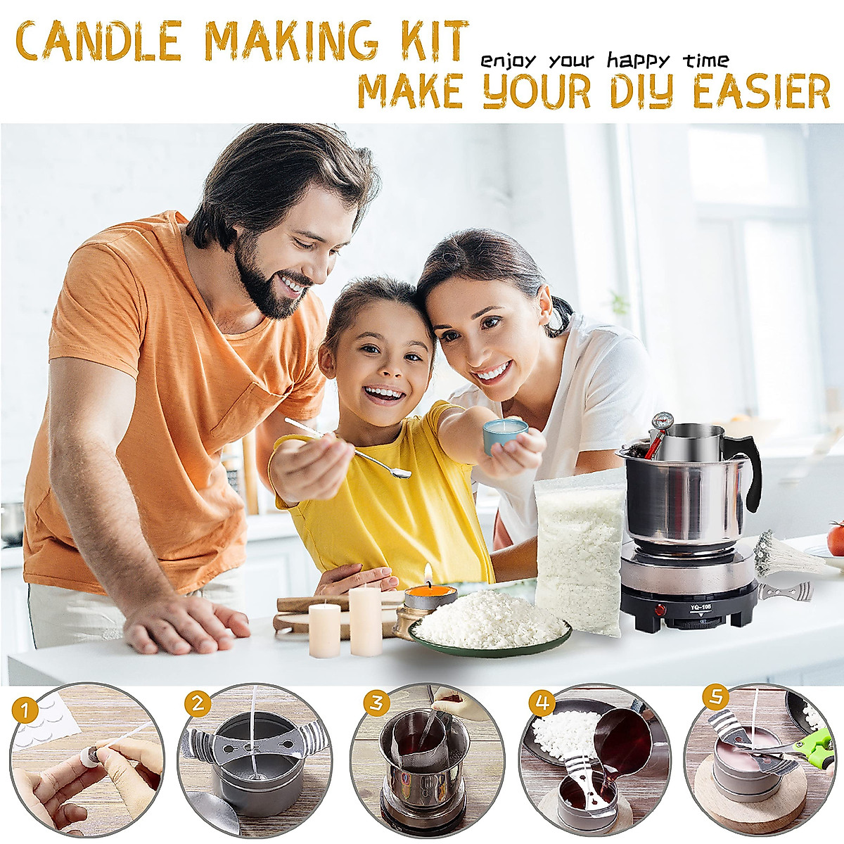 HOWFIELD Soy Candle Making Kit Supplies - DIY Candle Making Kit 32oz Wax Melting Pot and More Necessary Tool