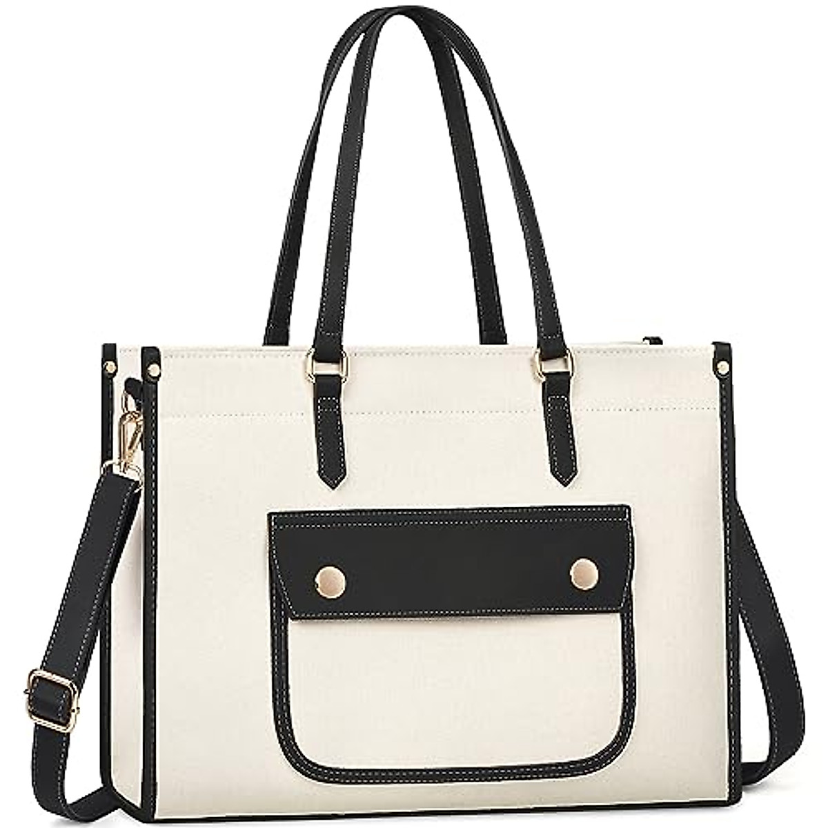 Laptop Bag for Women 15.6 Inch Canvas Tote Bag Water Resistant Large Capacity Work Bags Lightweight Office Briefcase Business Computer Bag Stylish Shoulder Bag Handbag, Black