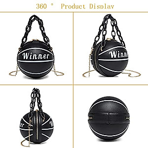 SUXING Ladies Basketball Bag Basketball-Shaped Crossbody Bag Handbag Girl Mini One-Shoulder PU Leather Round Handbag (black)