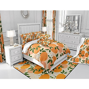 Feelyou Cartoon Orange Duvet Cover Set Fresh Oranges Bedding Set for Kids Boys Girls Cartoon Citrus Fruit Comforter Cover Fruit Style Quilt Cover Bedroom Collection 3Pcs Queen Size