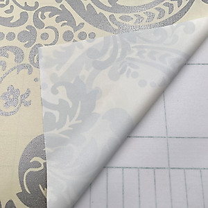 LovingWay Vintage Shelf Liner Self-Adhesive 17.7x177 Inch Drawer Covering PVC Paper Upgrade Old Furnitures Looking Grey Damask