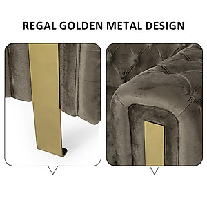 Olodumare Modern Velvet Chesterfield 3-Seater Sofa for Living Room, Luxury Contemporary Aristocratic Victorian Loveseat Couch with Gold Accents for Small Space, Elegant Button Tufted Furniture, Grey