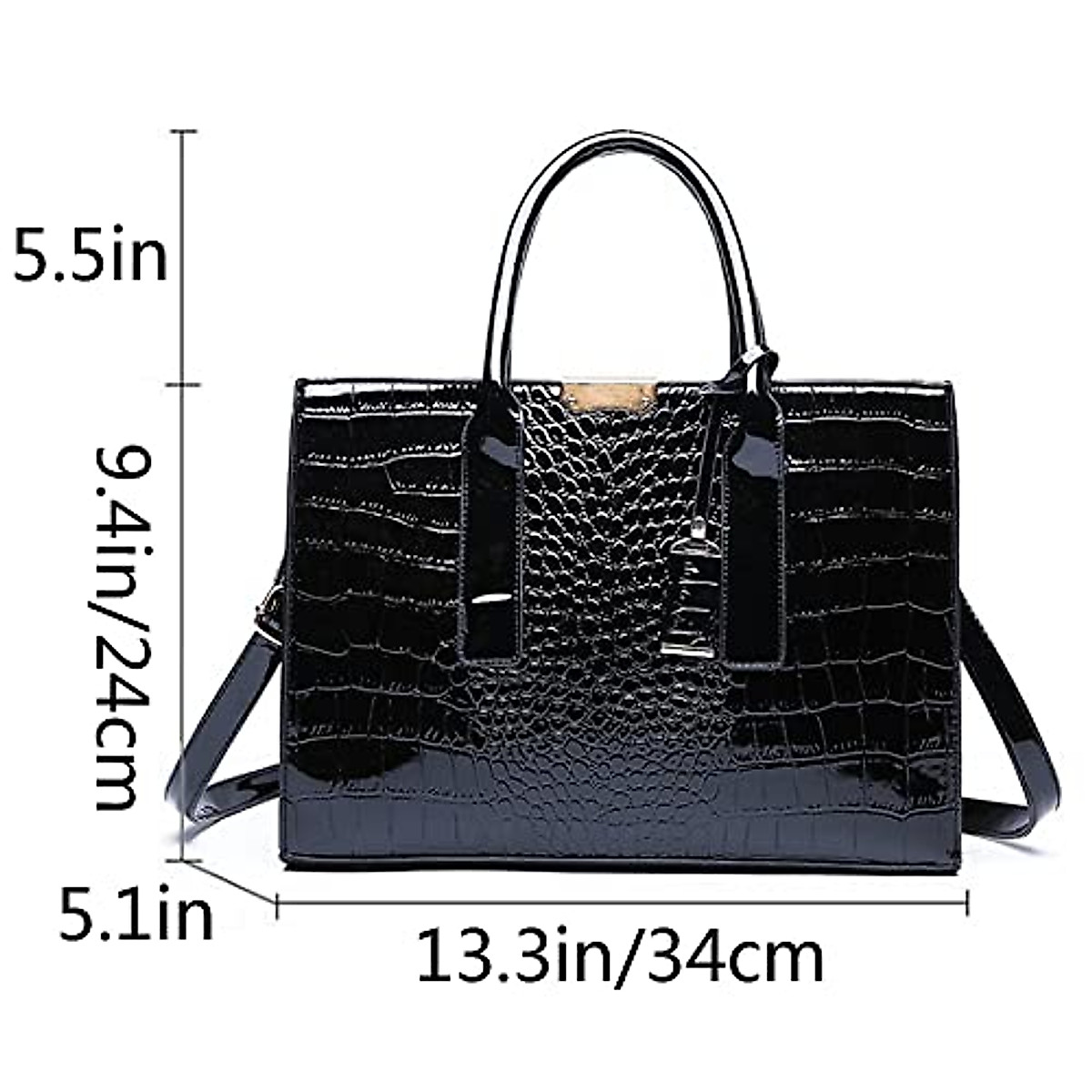 GJGJTER Top-handle Handbags Purse Women Crocodile Pattern Satchel Pu Leather Shoulder Bag Tote-Black
