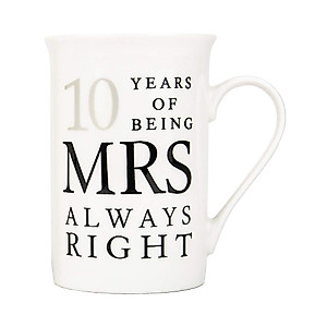 Haysoms Ivory 10th Anniversary Mr Right & Mrs Always Right Ceramic Mugs Gift Set Thoughtful and Unique Gift Idea Dishwasher and Microwave Safe