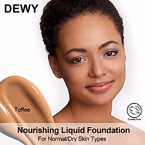FV Waterproof Liquid Foundation, Dewy Finish Long Lasting Lightweight Medium Coverage Face Makeup for Normal & Dry Skin, Cruelty Free, Nourishing Toffee