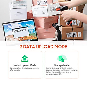 Tera Wireless 2D QR Barcode Scanner with Stand, 3 in 1 Compatible with Bluetooth & 2.4GHz Wireless & USB Wired Barcode Reader Handheld Bar Code Reader HW0001