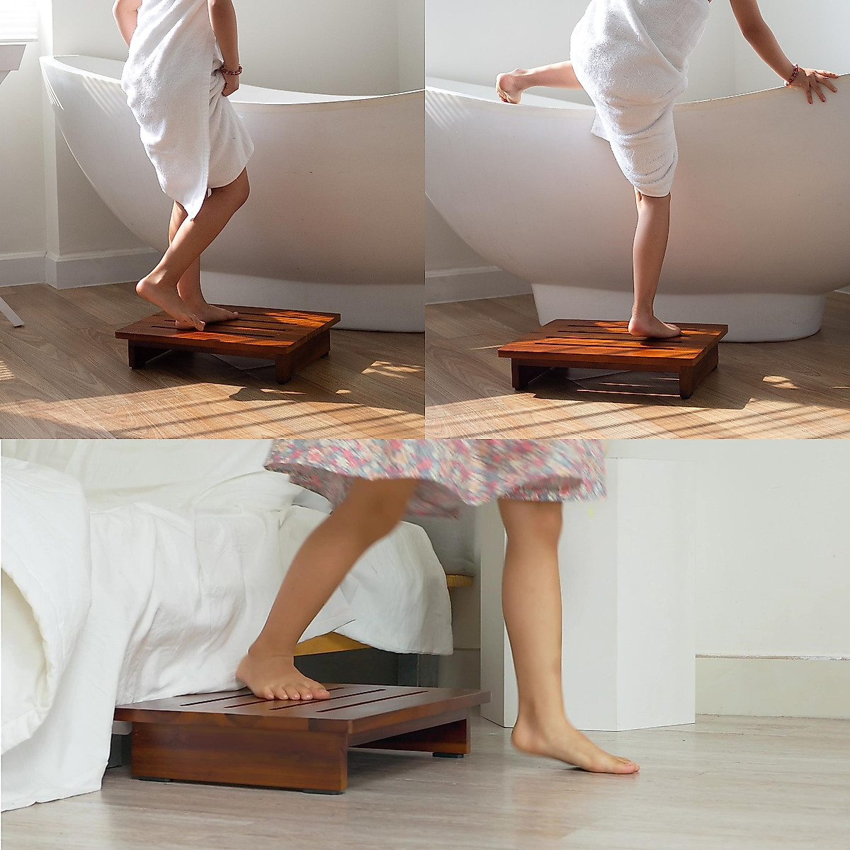 Holana 3.5" One Step Stool for Adults - Step Stools for Bed - Indoor/Outdoor - 550 lbs Safety Stepping Stool Bathroom for Handicap, Elderly, Seniors, Kid, Bathtub, High Beds, Kitchen (Acacia Wood)